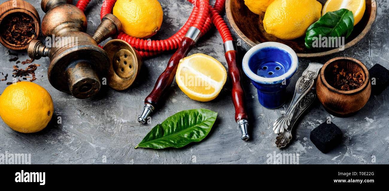 East hookah with fruit aroma for relax.Shisha hookah.Hookah with lemon ...