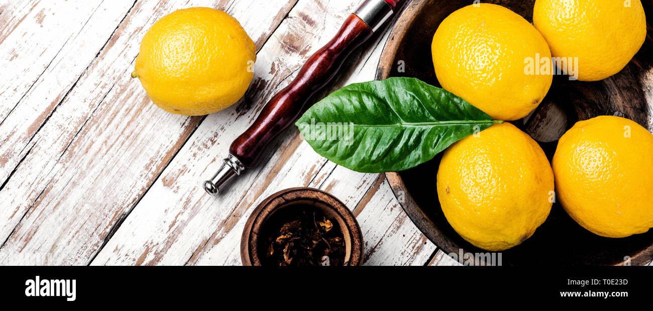 Hookah with fruit aroma for relax.Shisha hookah.Hookah with lemon.Lime ...