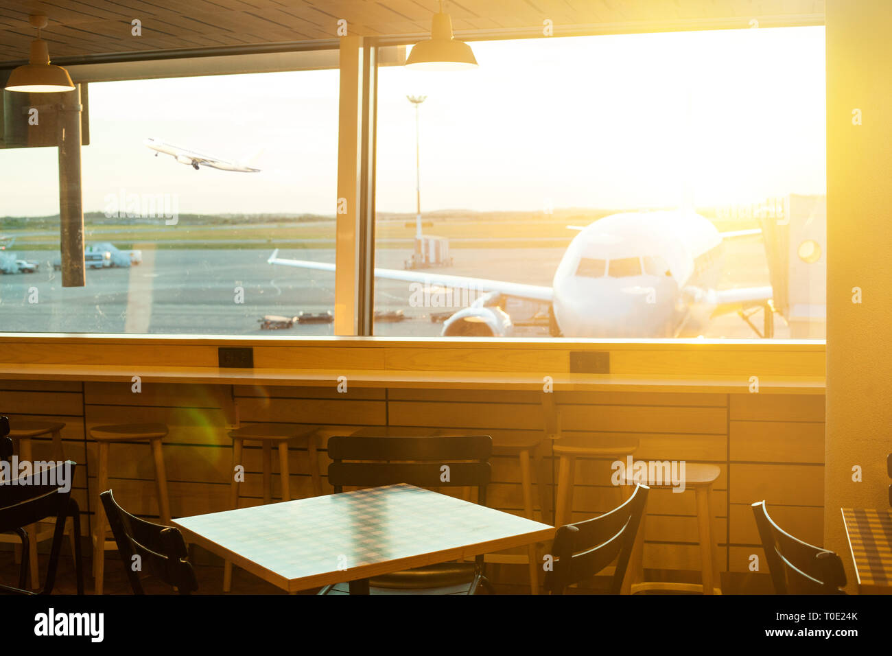 Aairport outside the window scene, waiting for the flight. Parked ...