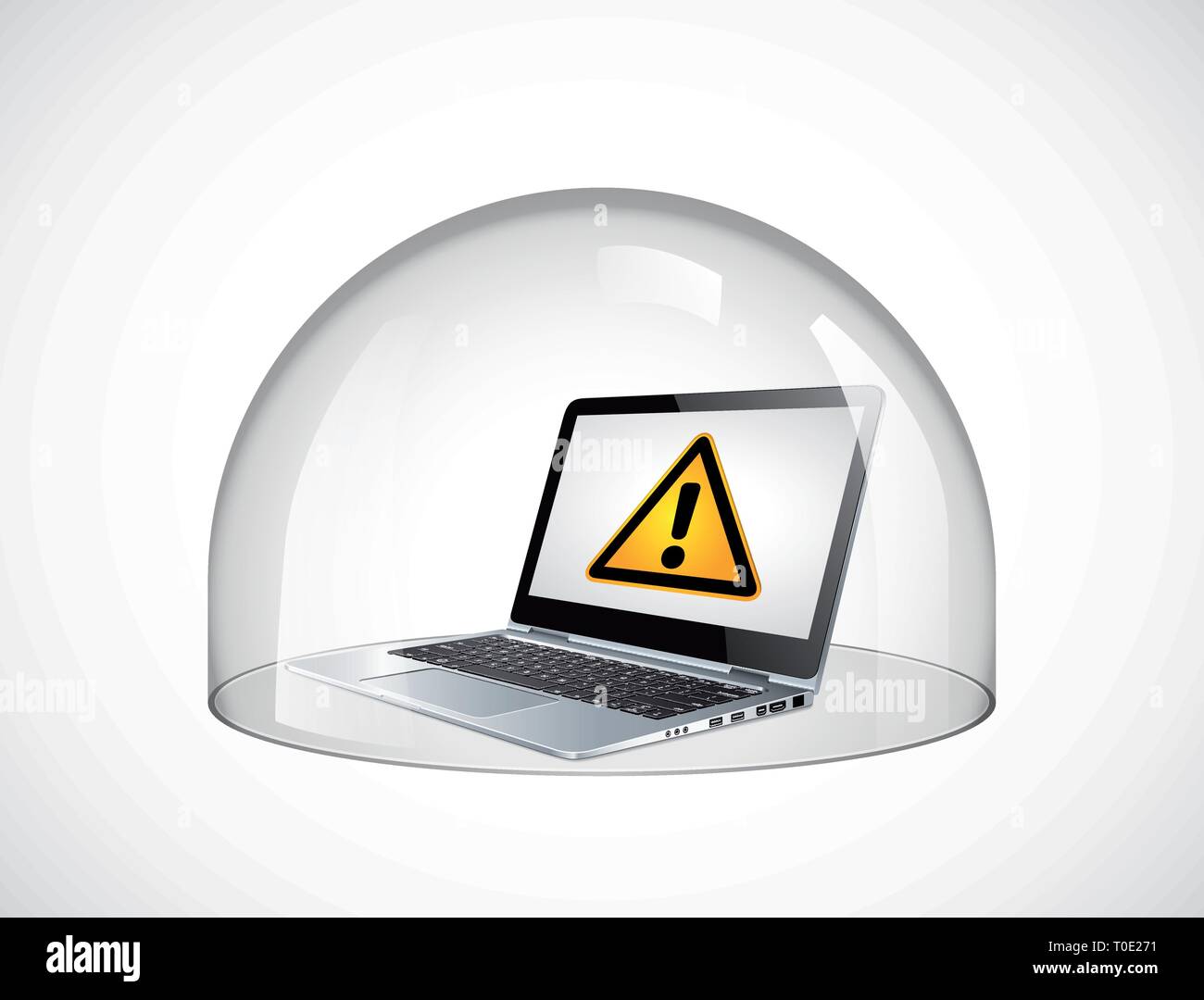 Laptop protection concept - glass dome secure computer against viruses ...