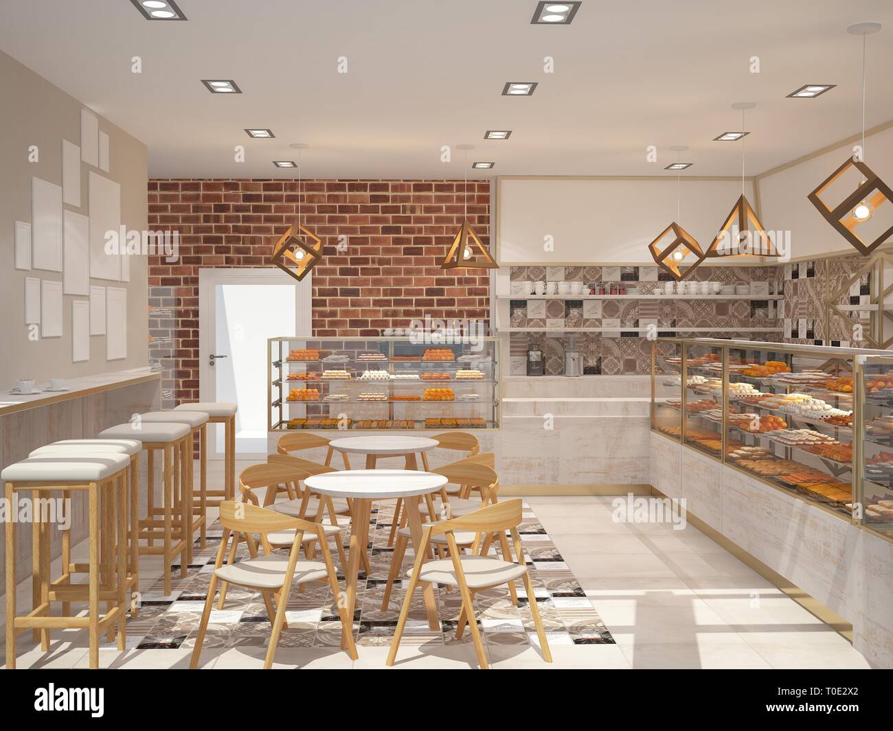 3d restaurant rendering / fast food stand Stock Photo - Alamy