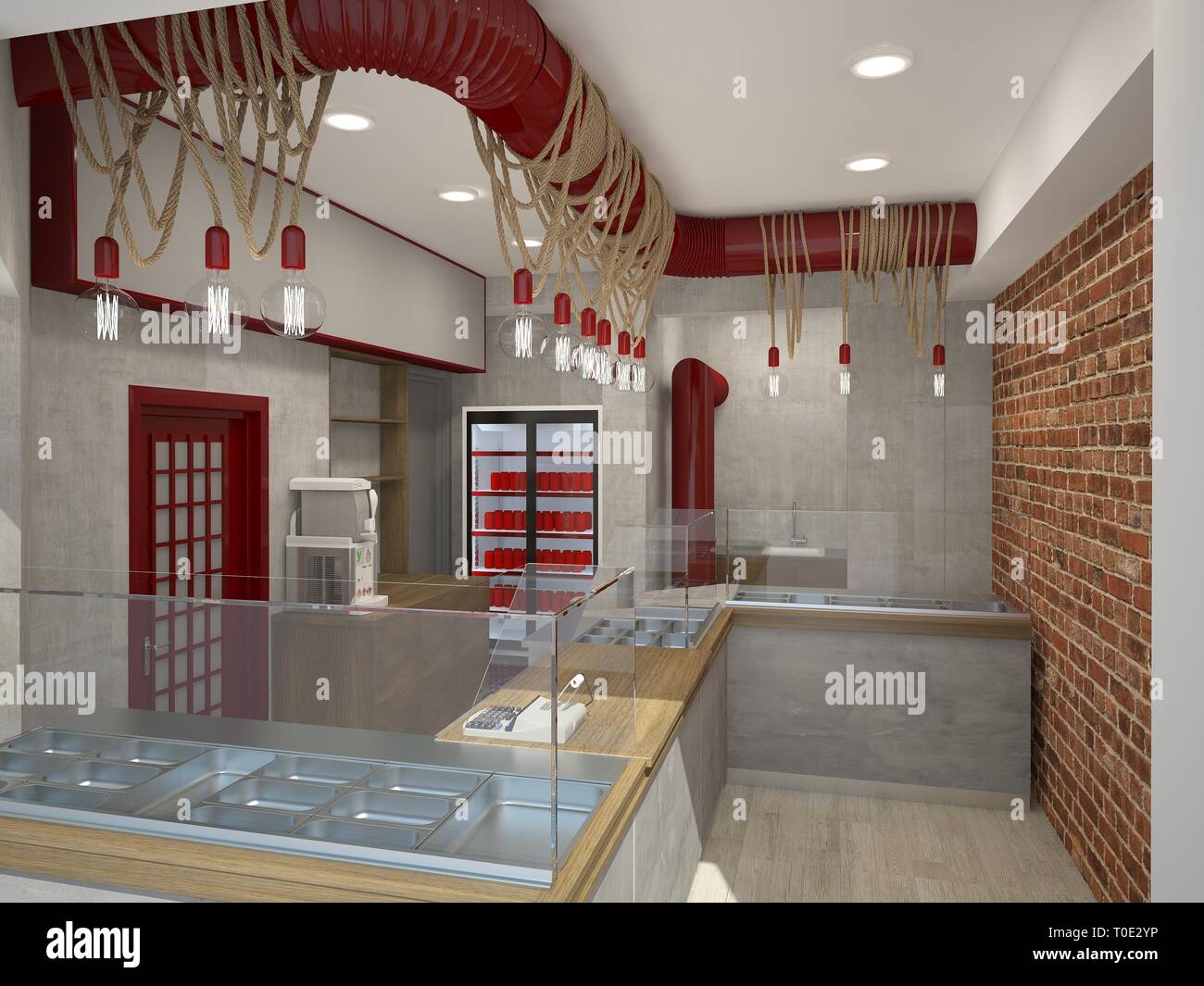 3d restaurant rendering / fast food stand Stock Photo - Alamy