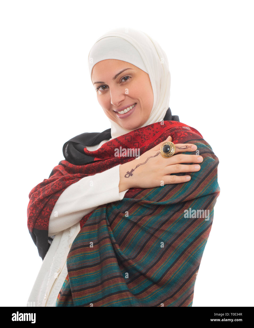 Portrait of Happy Muslim Woman Smiling, Isolated on White Background ...