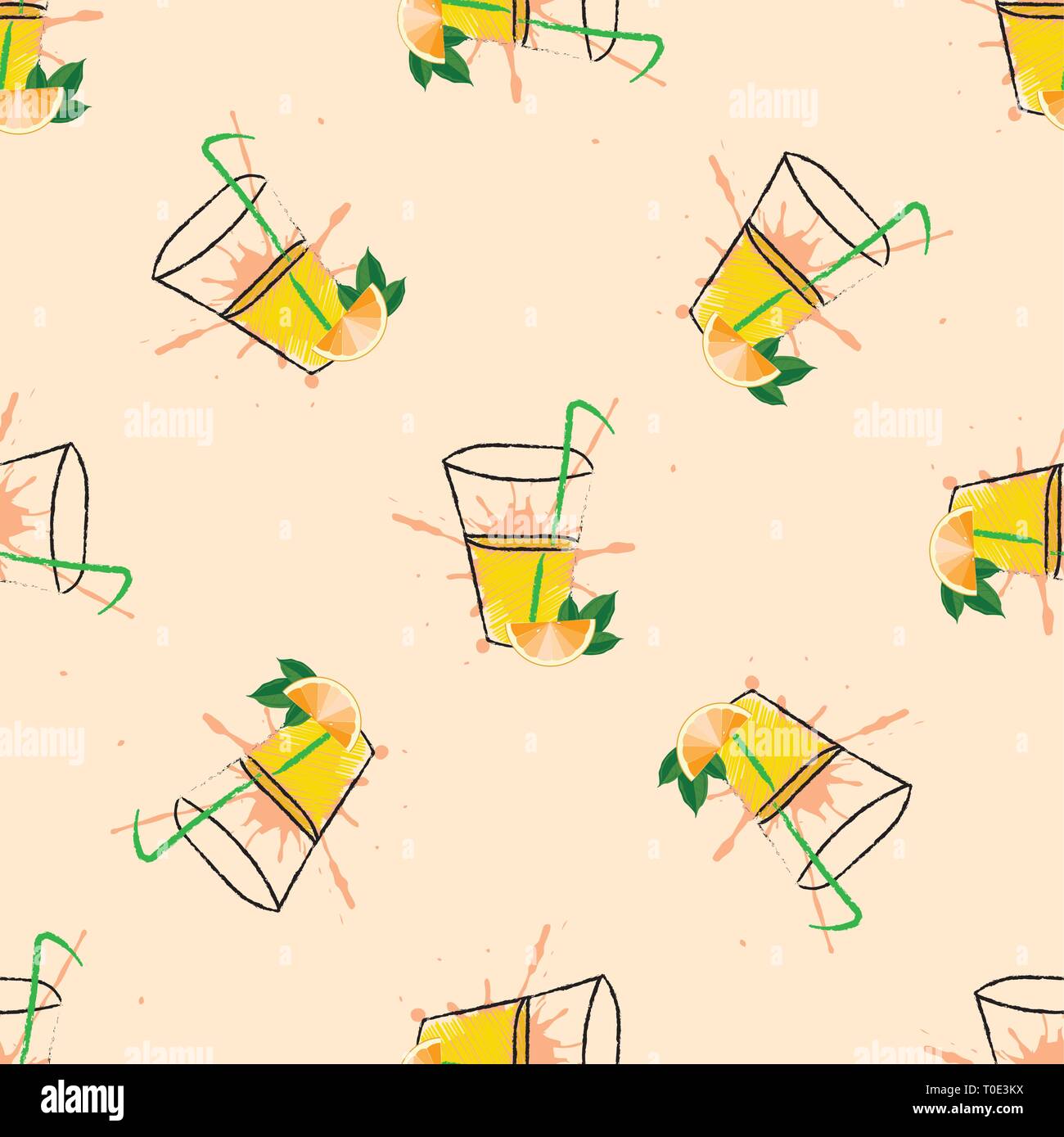 Orange slice, tube for drinking seamless pattern. Natural fresh orange ...