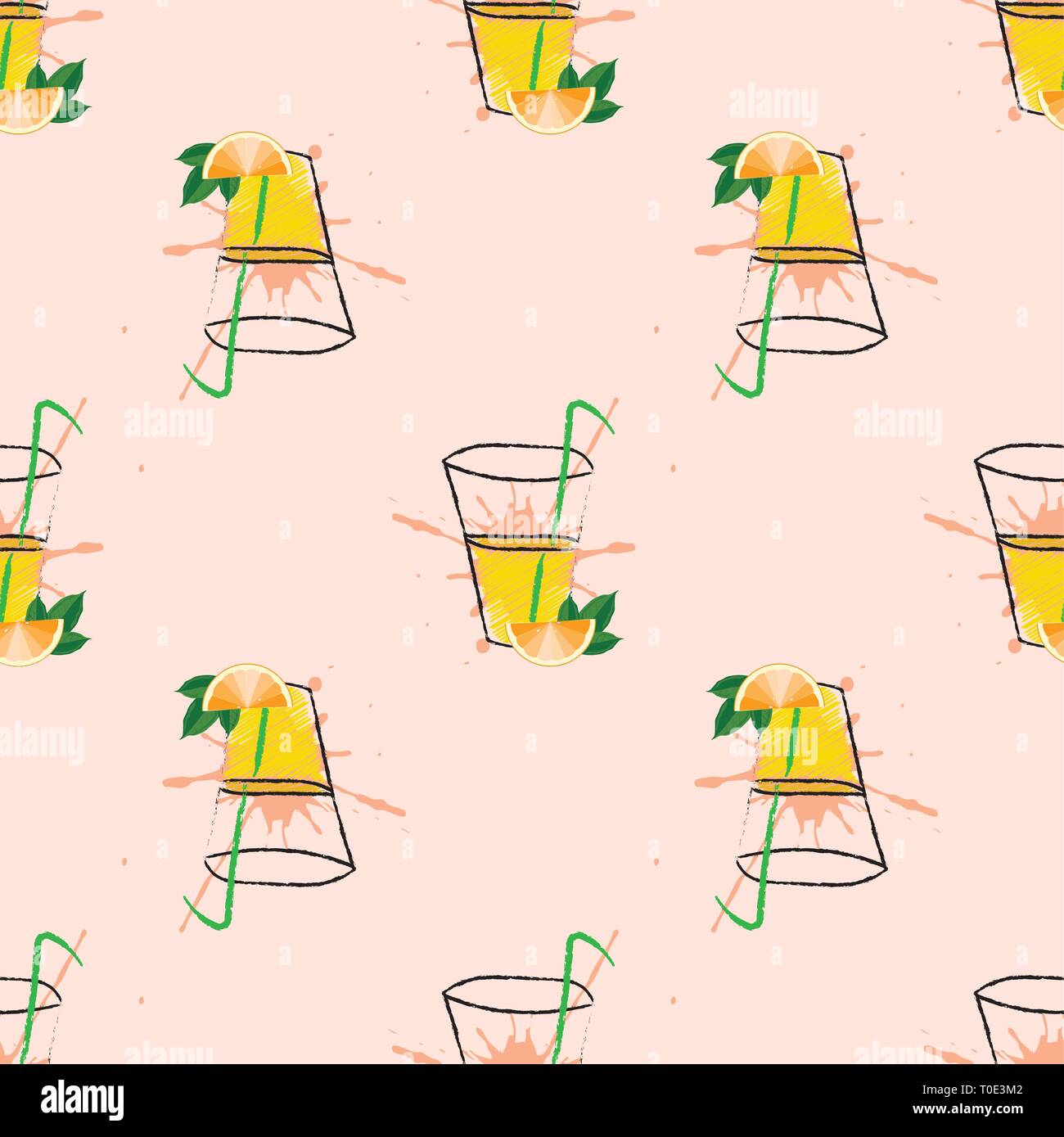 Vector glass of orange juice in hatching style seamless pattern 10 eps ...