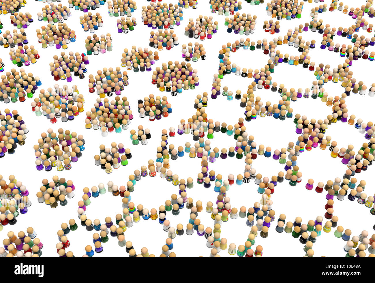 Crowd of small symbolic figures, cells formation half, 3d illustration ...