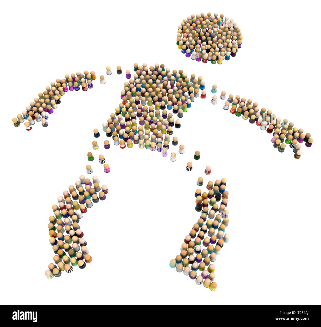 Crowd of small symbolic figures forming big person shape breaking, 3d ...