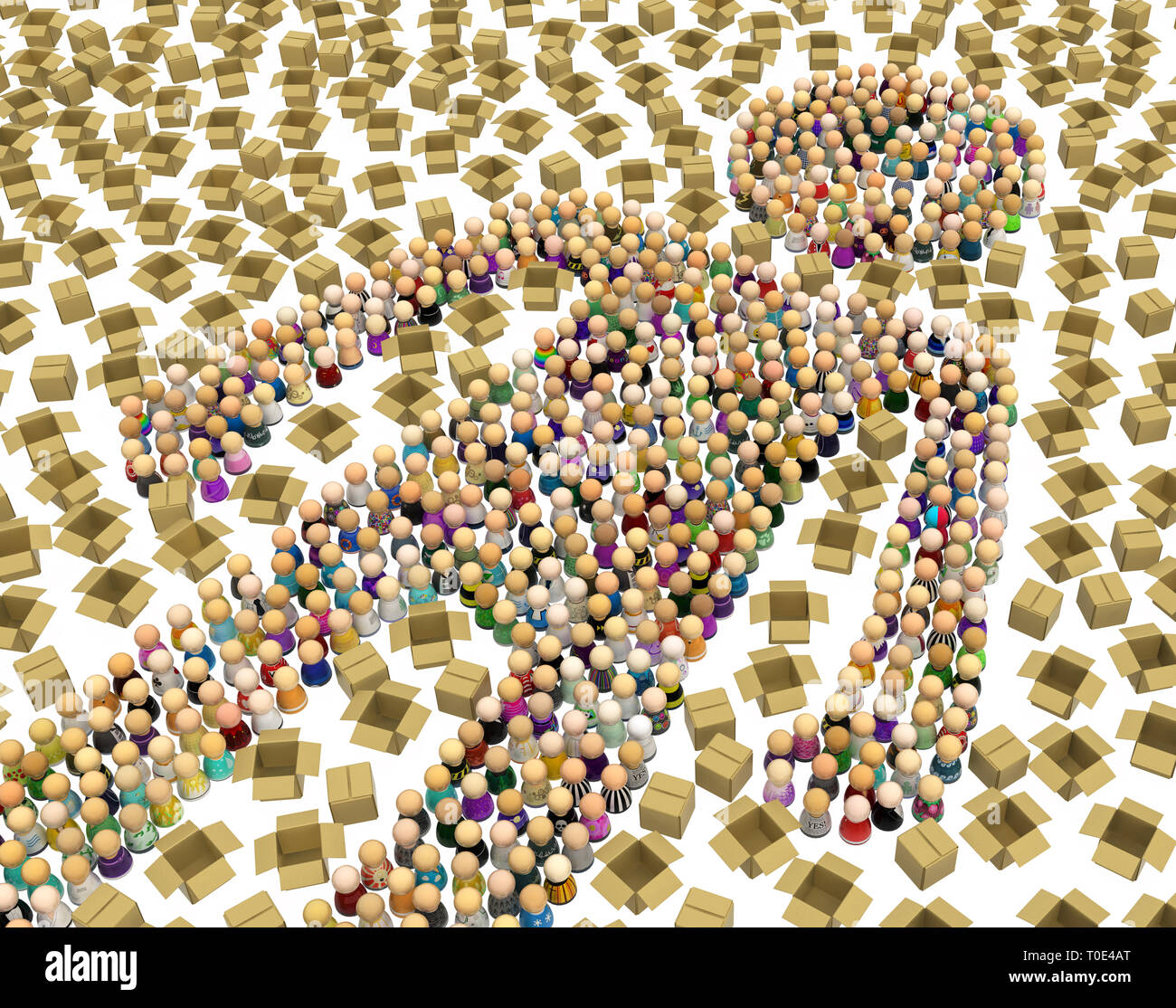 Crowd of small symbolic figures forming big person shape among ...