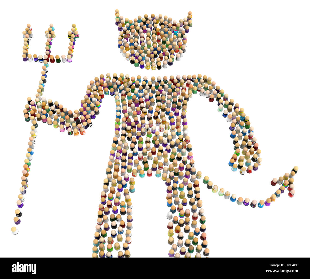 Crowd of small symbolic figures forming big person shape devil, 3d ...