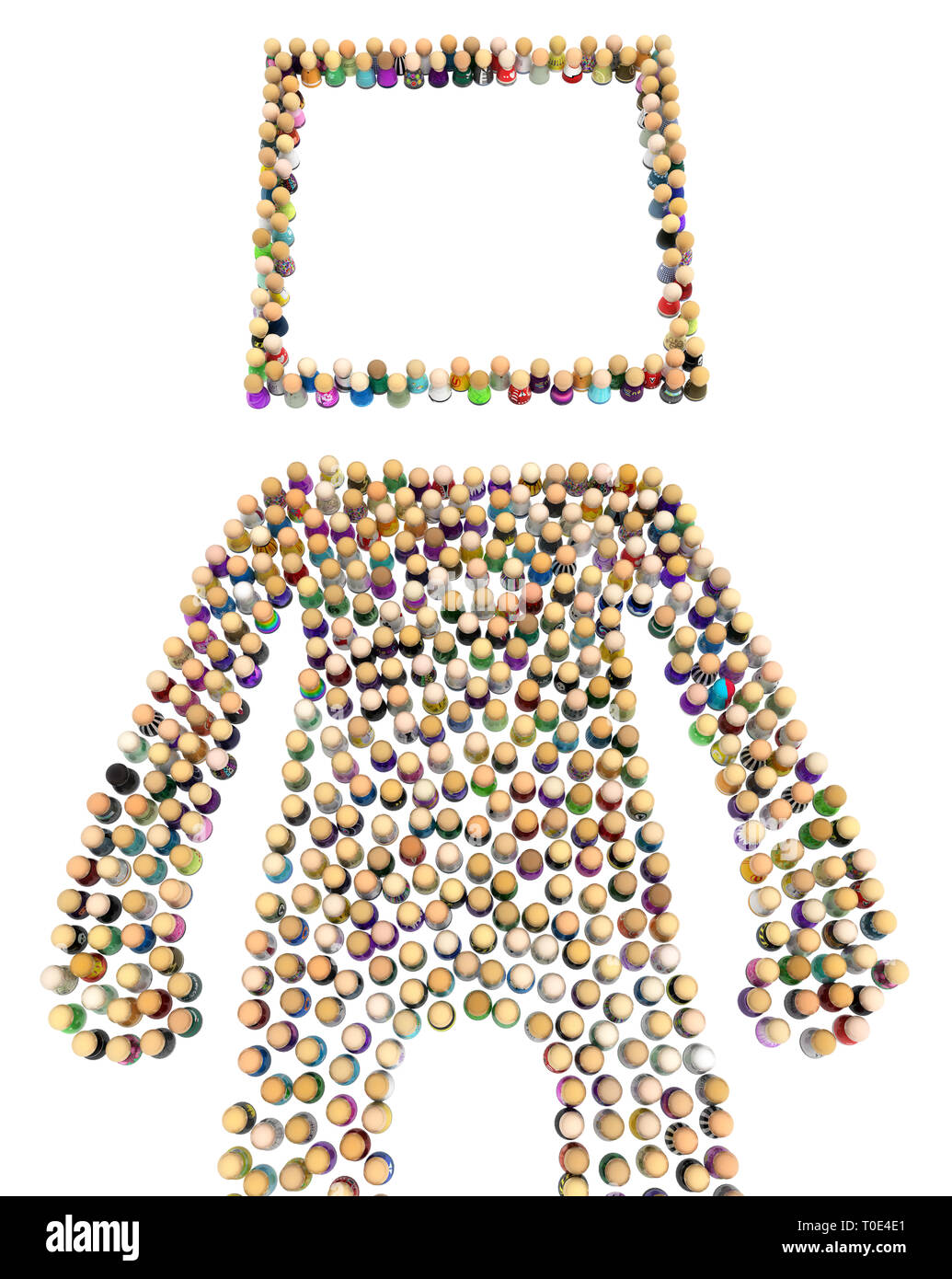 Crowd of small symbolic figures forming big person shape with square ...