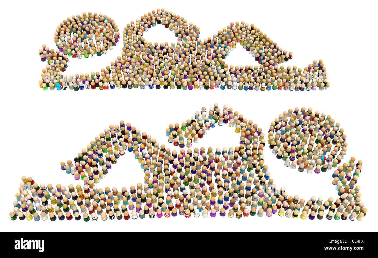 Crowd of small symbolic figures forming big person shape reclining, 3d ...
