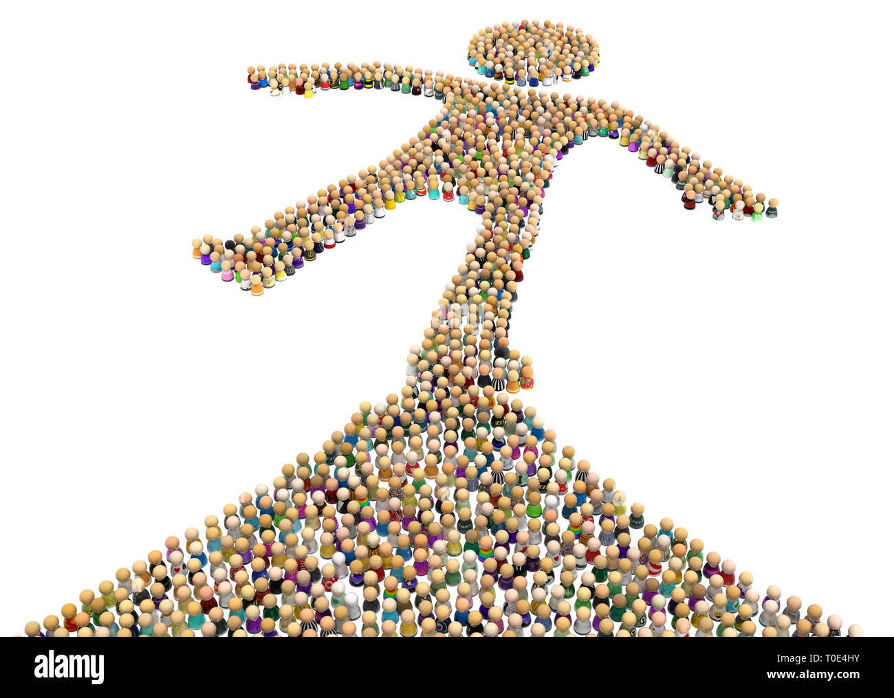 Crowd of small symbolic figures forming big person shape summit ...