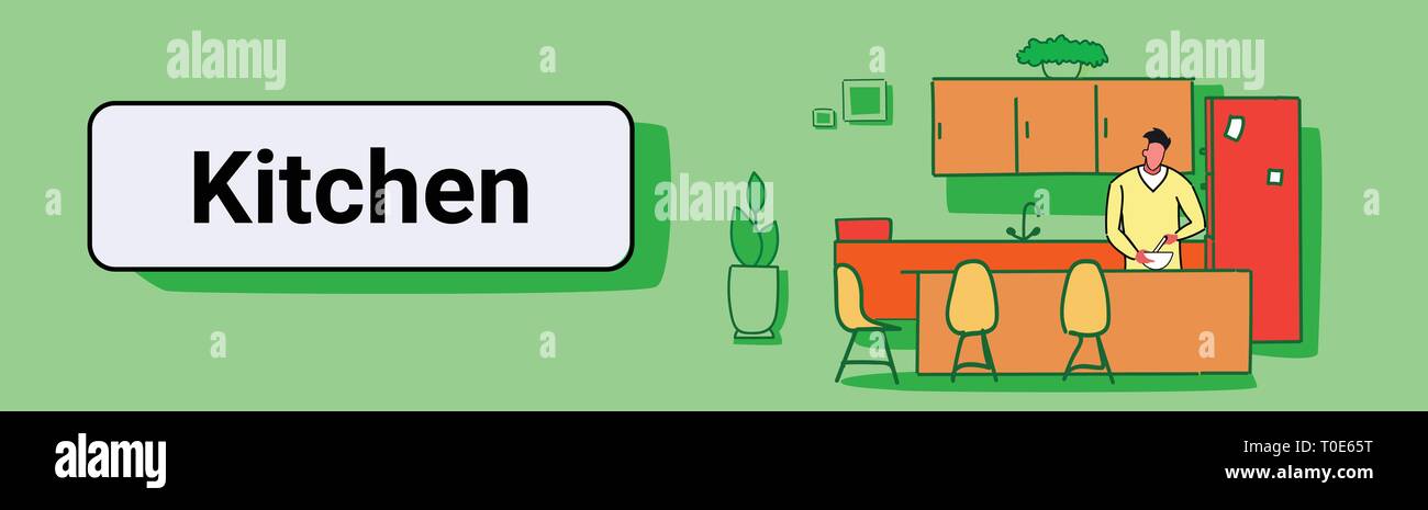 man making dinner cooking food at home modern kitchen interior male ...