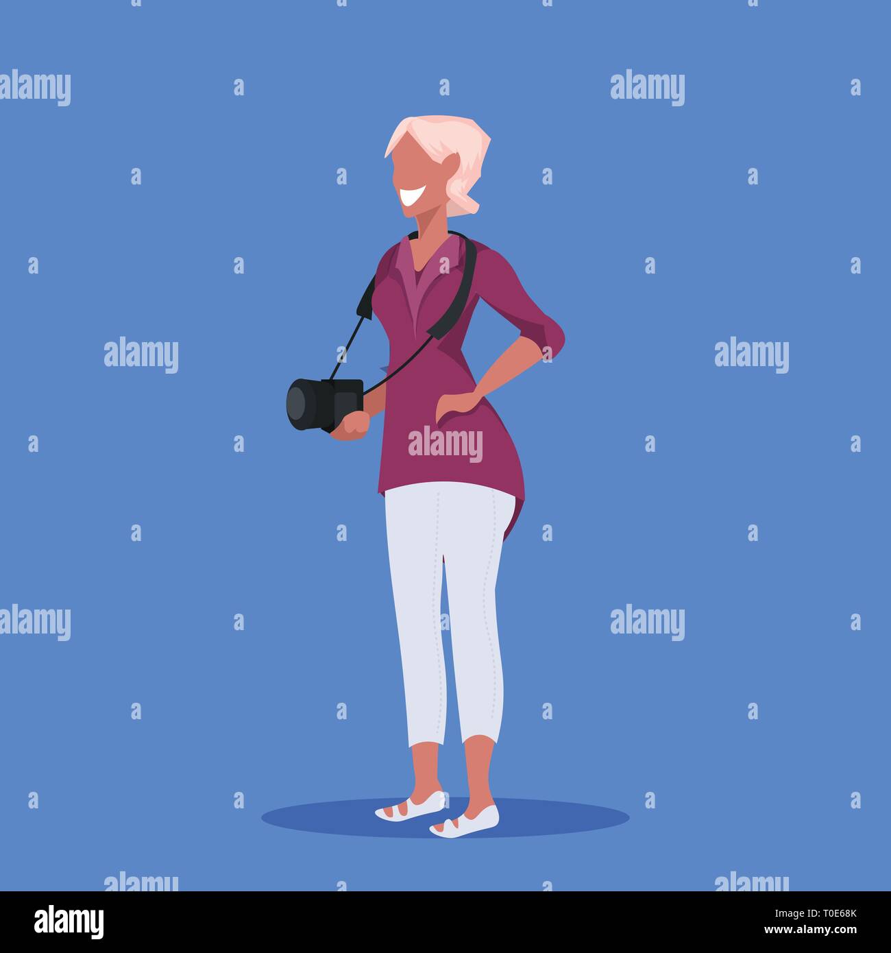 woman photographer holding camera female journalist reporter ...