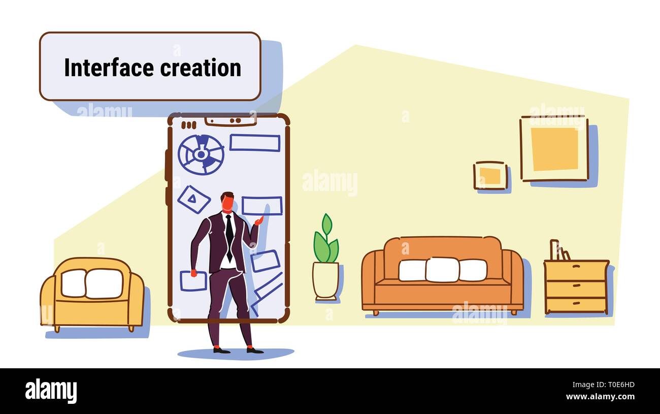 business man developer using mobile application interface creation ...