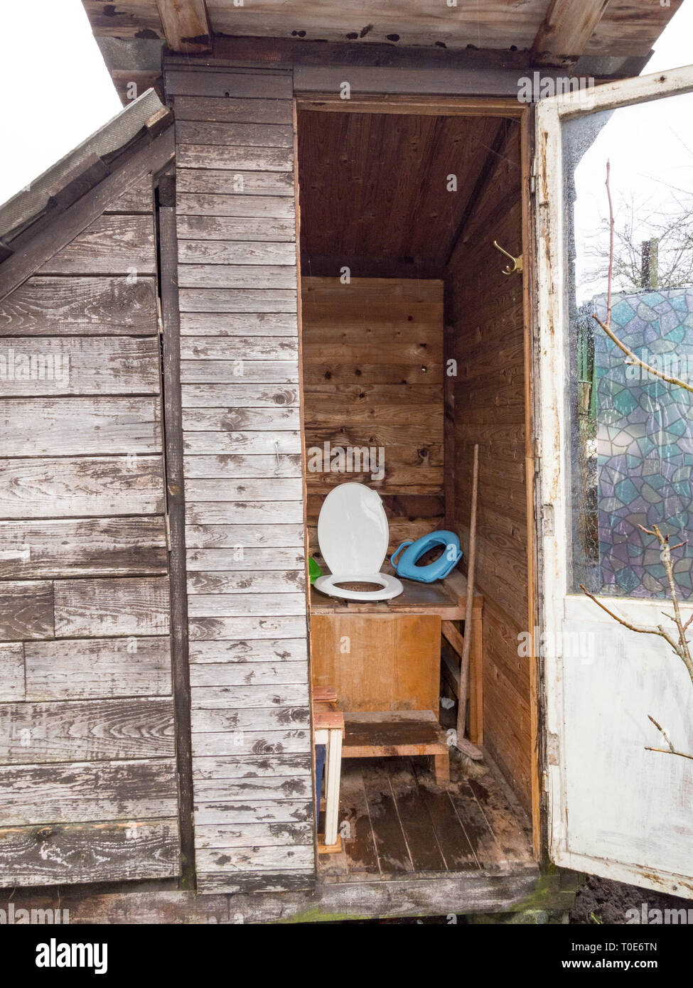 an old toilet wooden outhouse privy in the garden, wc outdoor Stock ...