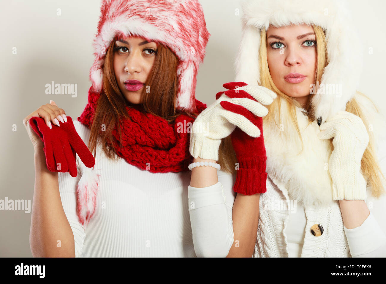 Fashion winter people concept. Two girls with winter outfit. Attractive ...