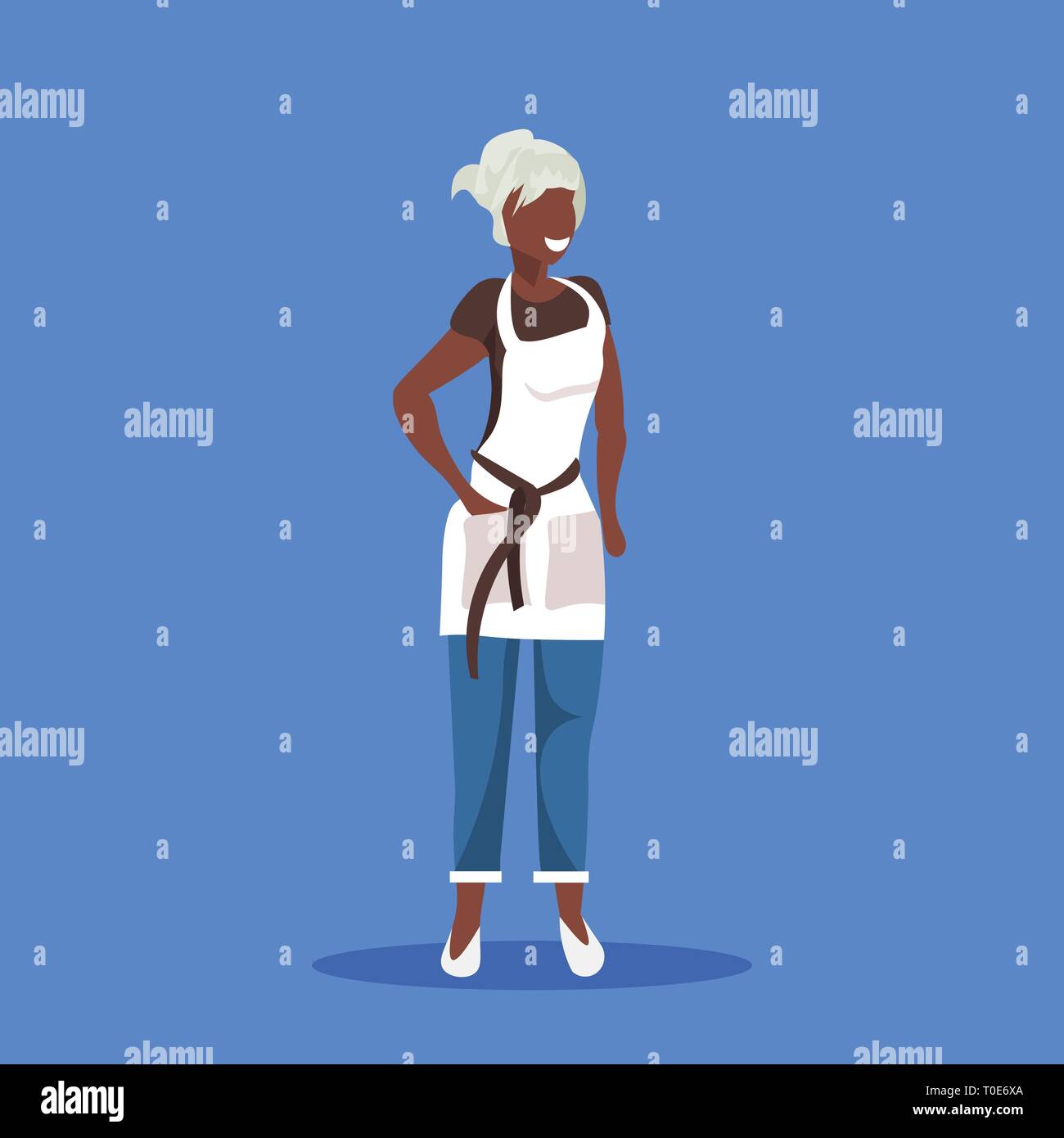 Lady wearing blue apron Stock Vector Images - Alamy