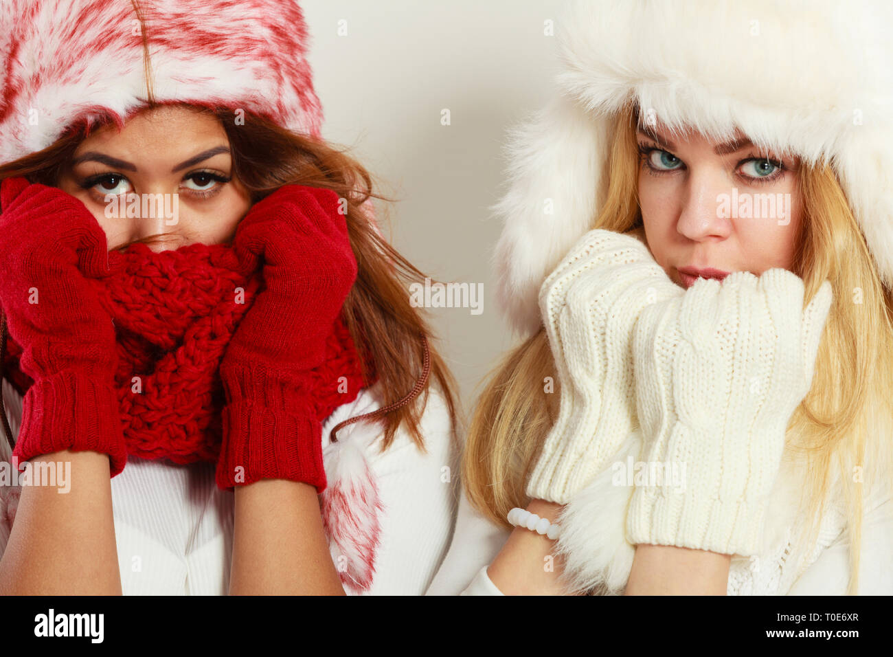 Fashion winter people concept. Two girls with winter outfit. Attractive ...