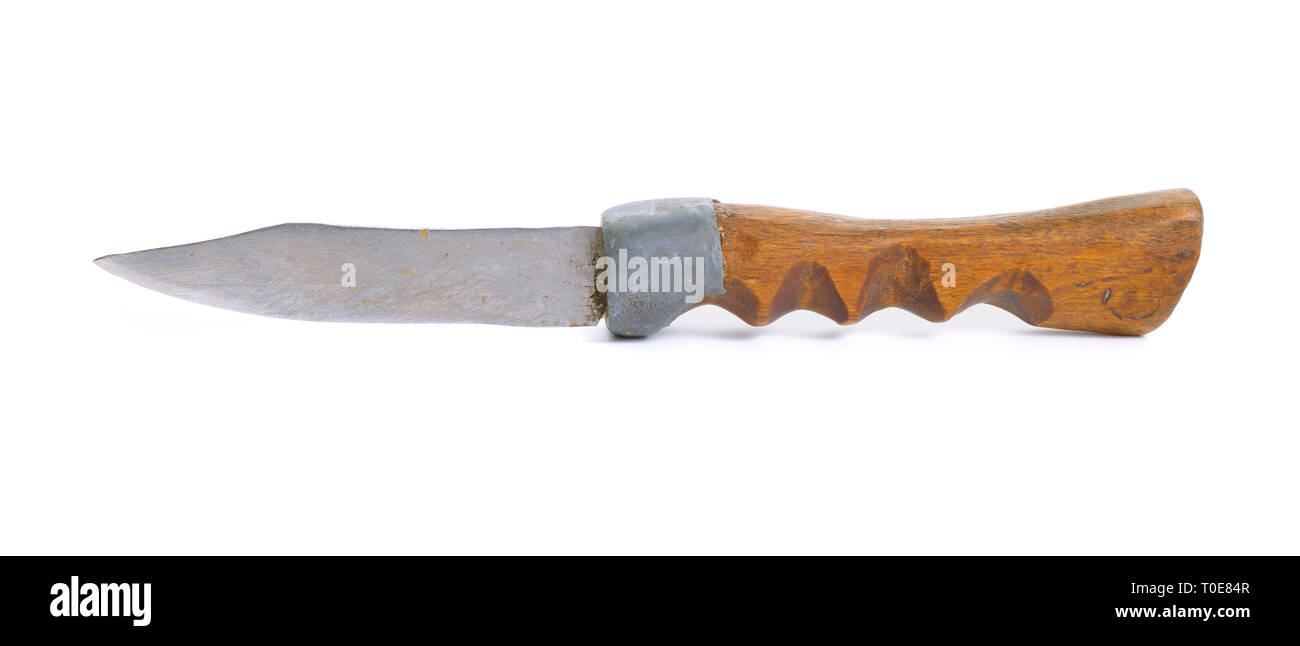 Small handmade knife with wood handle. isolated on white background ...