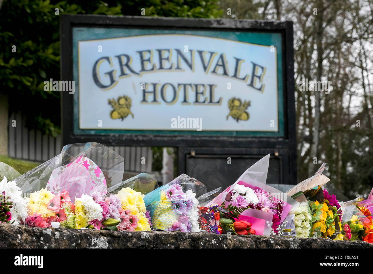 Floral tributes outside The Greenvale Hotel in Cookstown, Co. Tyrone ...