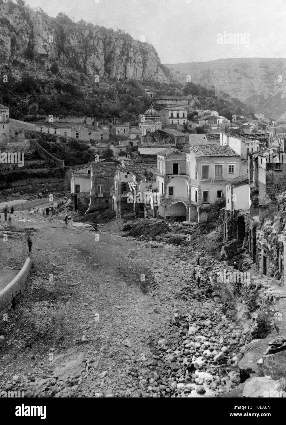 Europe, Italy, Sicily, modica, view of the city after the flood, 1902 ...