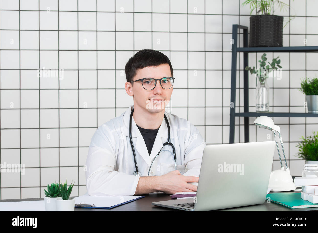 healthcare, technology and medicine concept - smiling female african ...