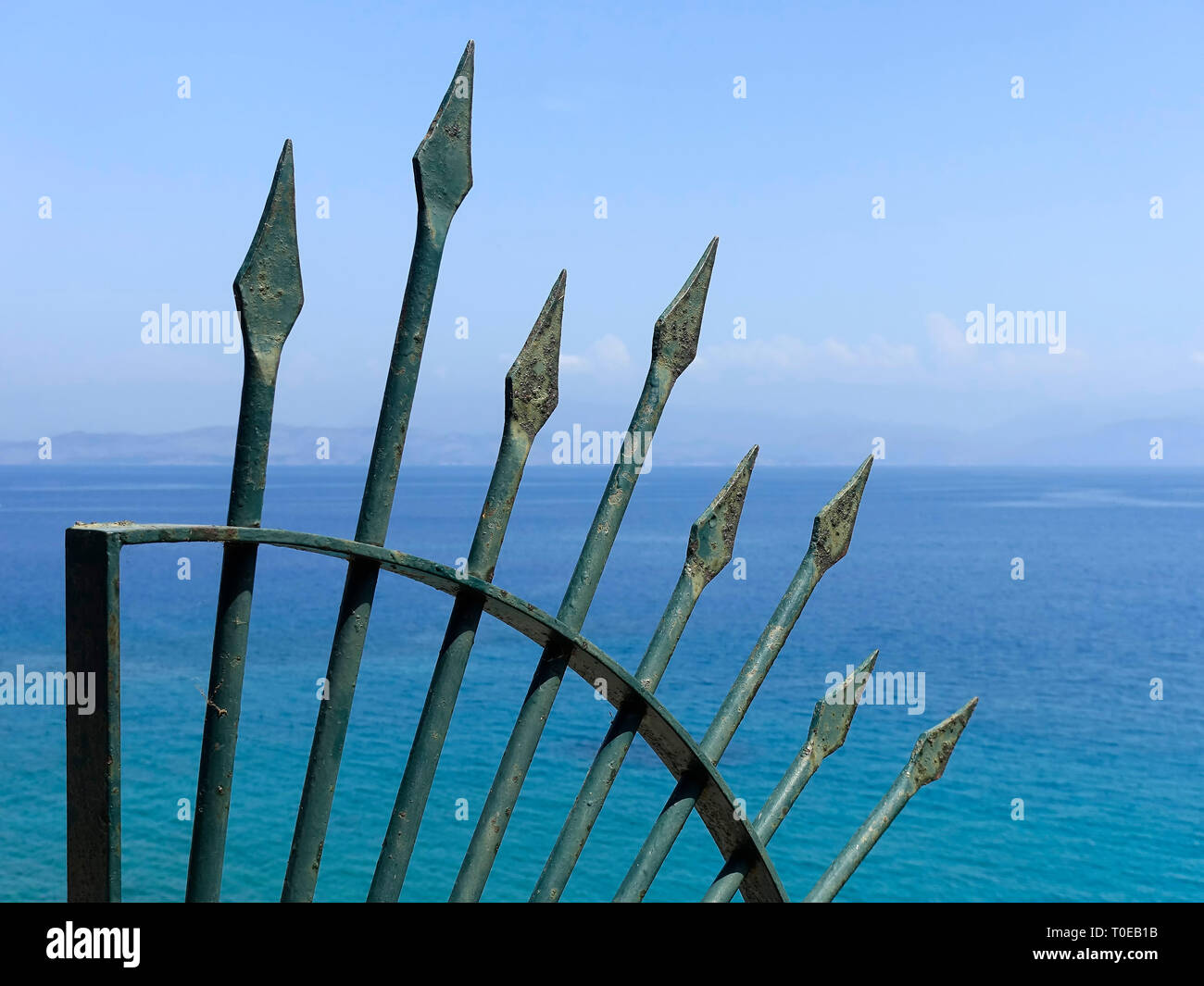 Old metal fence from spearheads, Corfu, Greece Stock Photo - Alamy