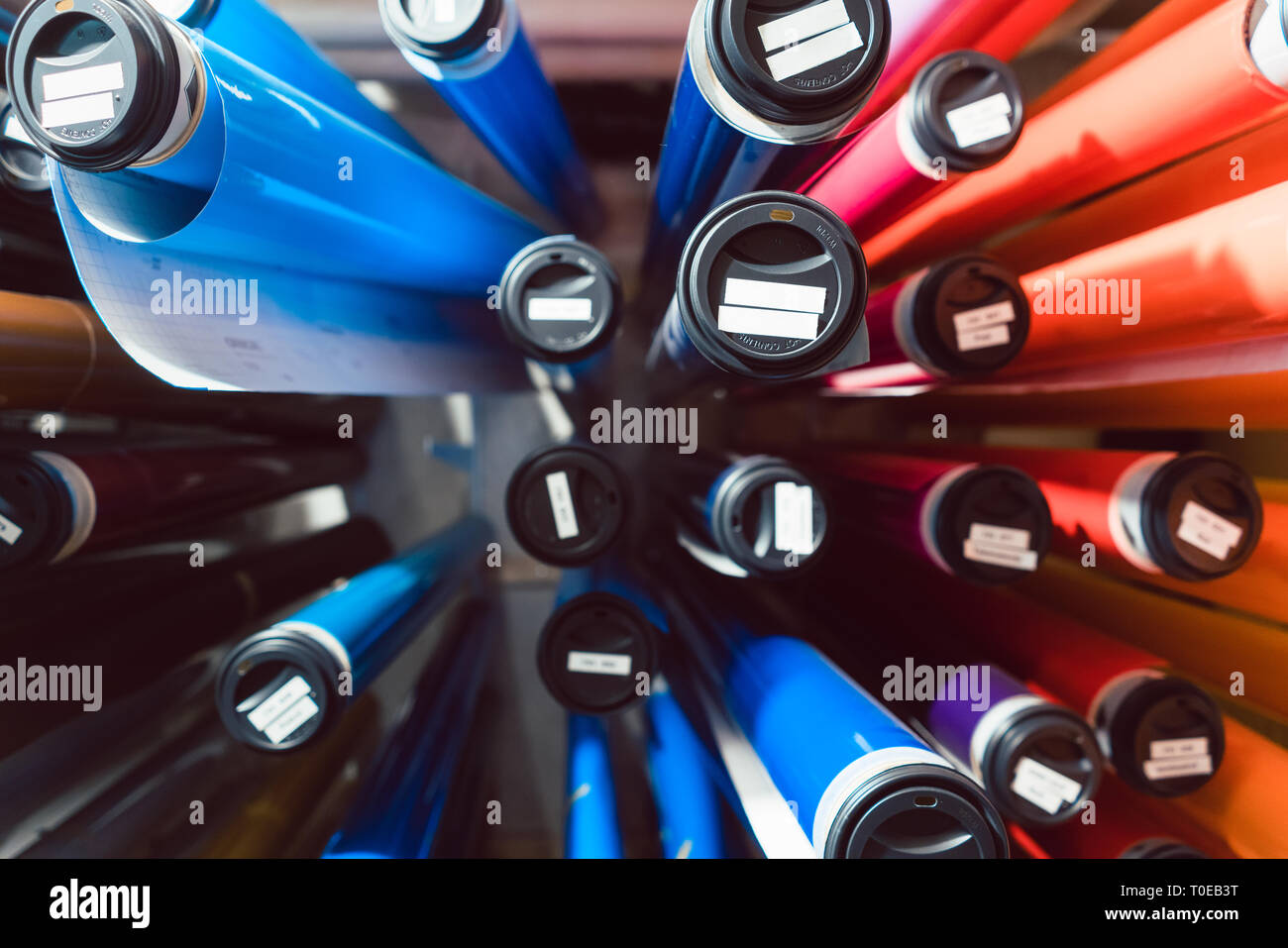 Colorful foils in repository of advertising material agency Stock Photo ...