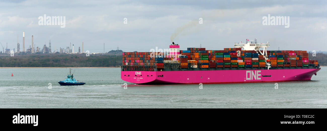 Pink,Ship, One Columbia, Panama, The Solent, heading, Southampton ...