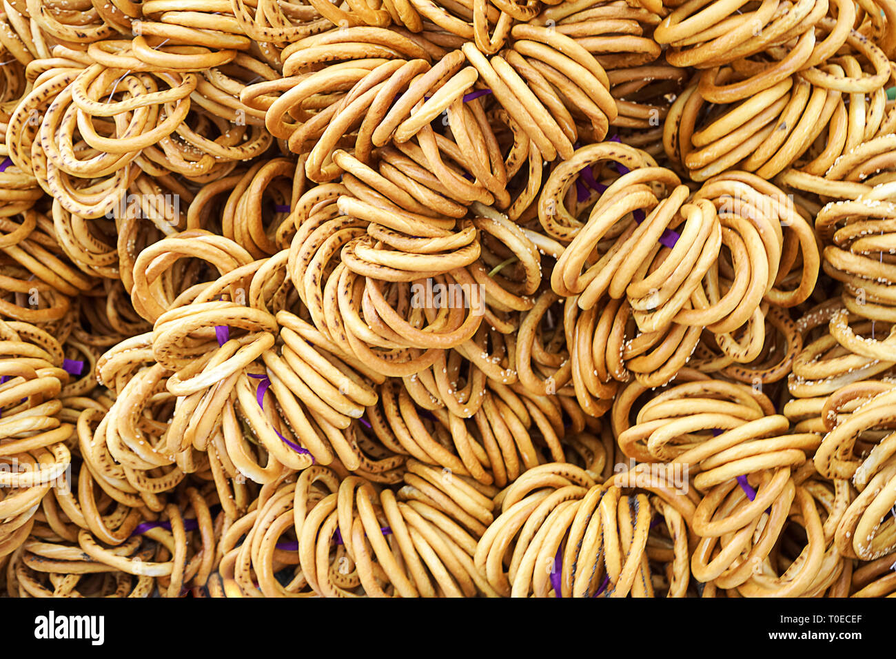 Russian traditional bakery food sushki or baranki bugels or bubliki ...