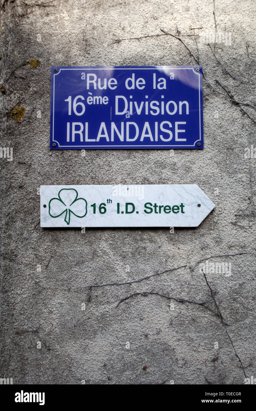 A street name in the village of Guillemont commemorating the 16th Irish ...