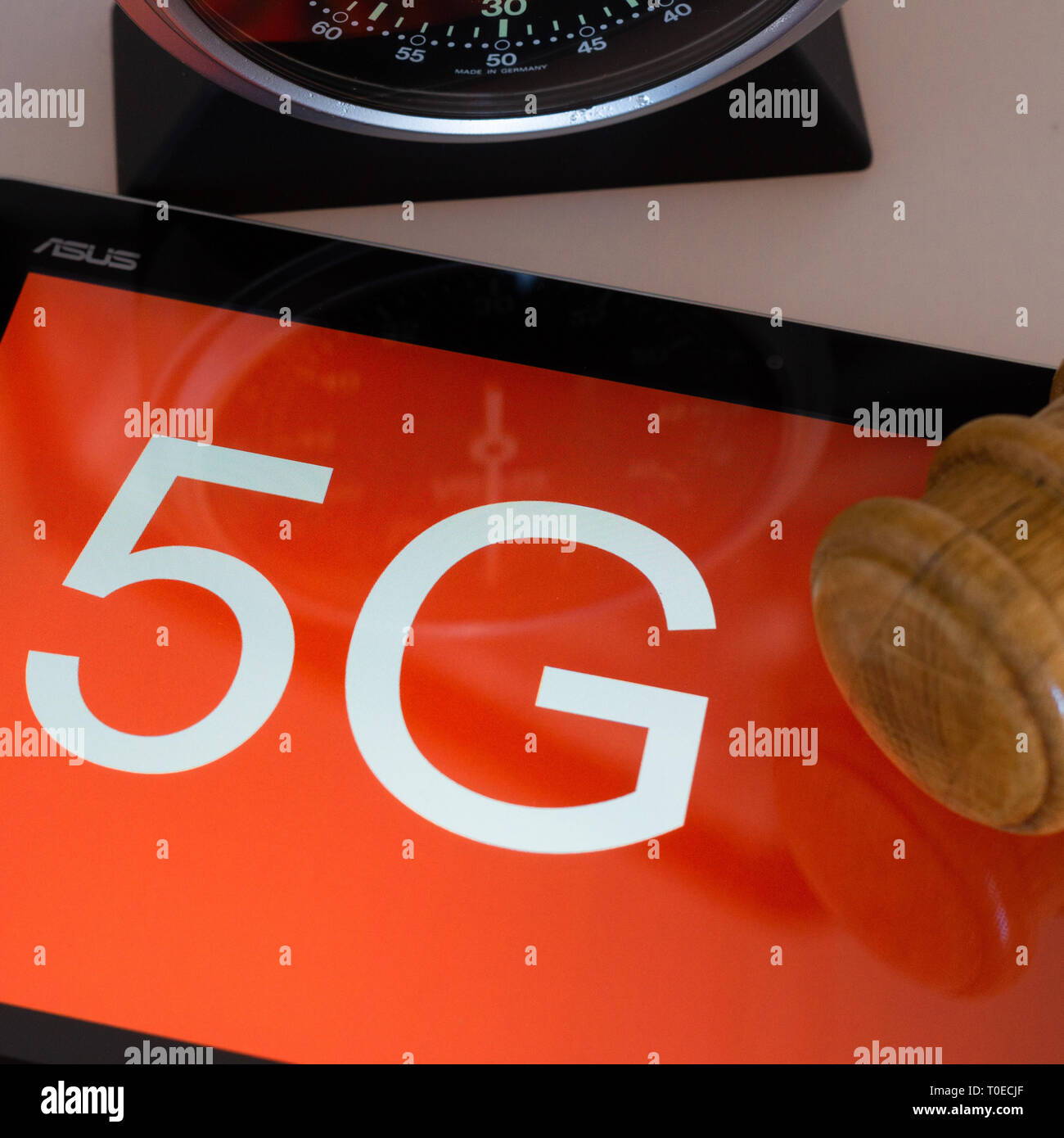 Mainz, Germany, March 19 2019: Symbolic picture for start of the 5G frequency auction Stock ...