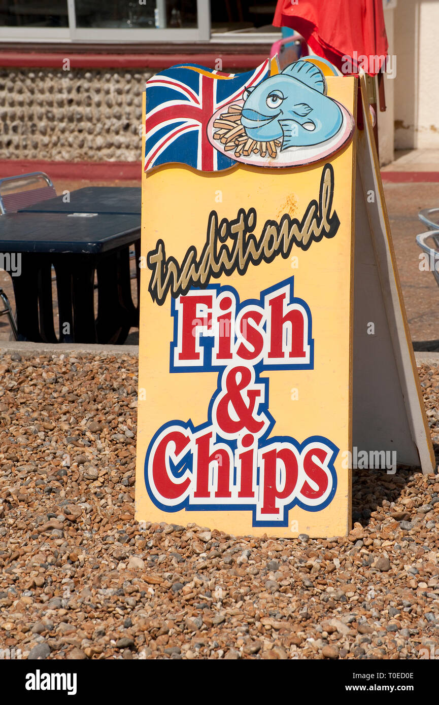 Fish and chips restaurant sign outside a fish and chips shop in the ...