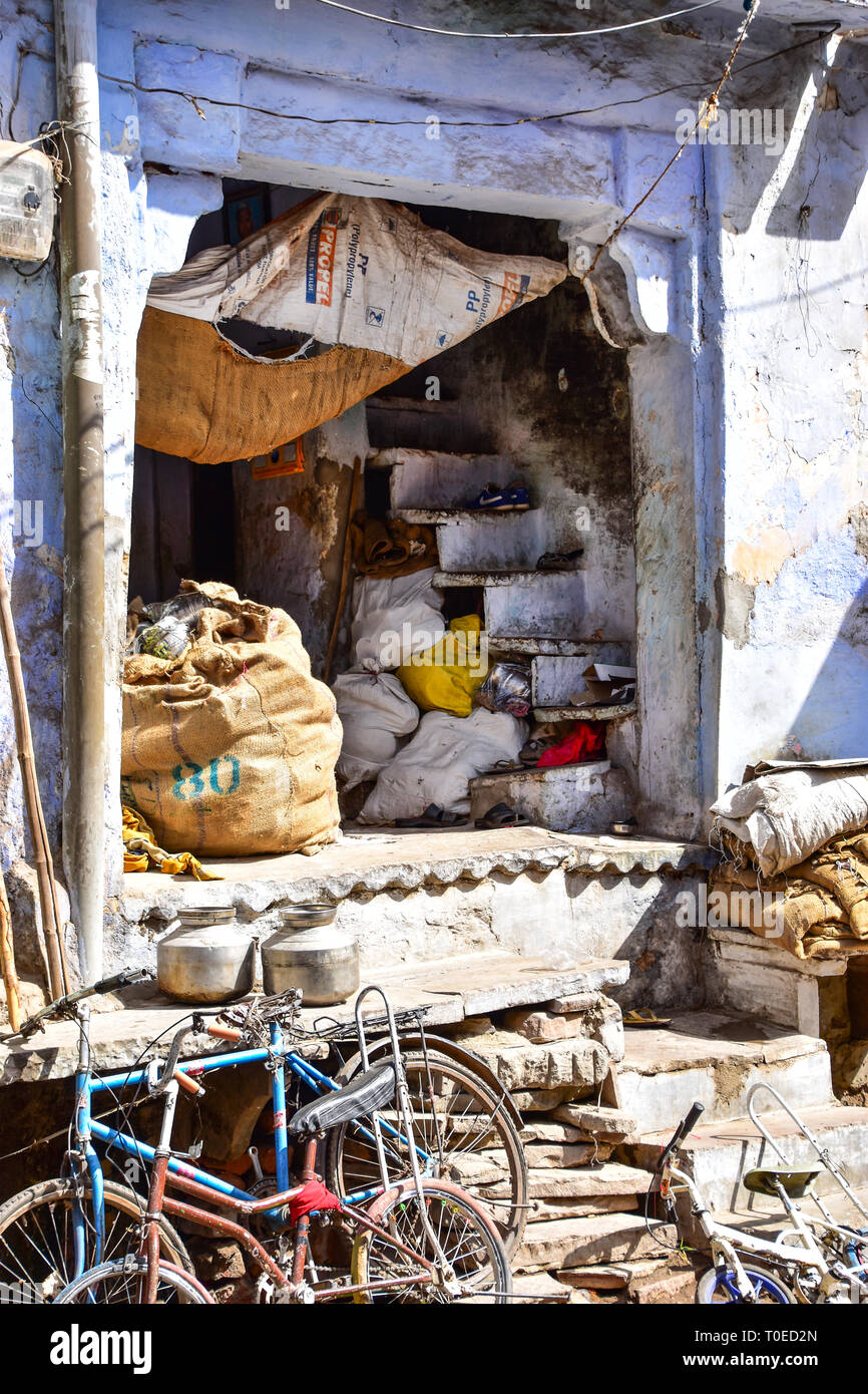Powder Blue steps in old house, Bundi, Rajasthan, India Stock Photo - Alamy