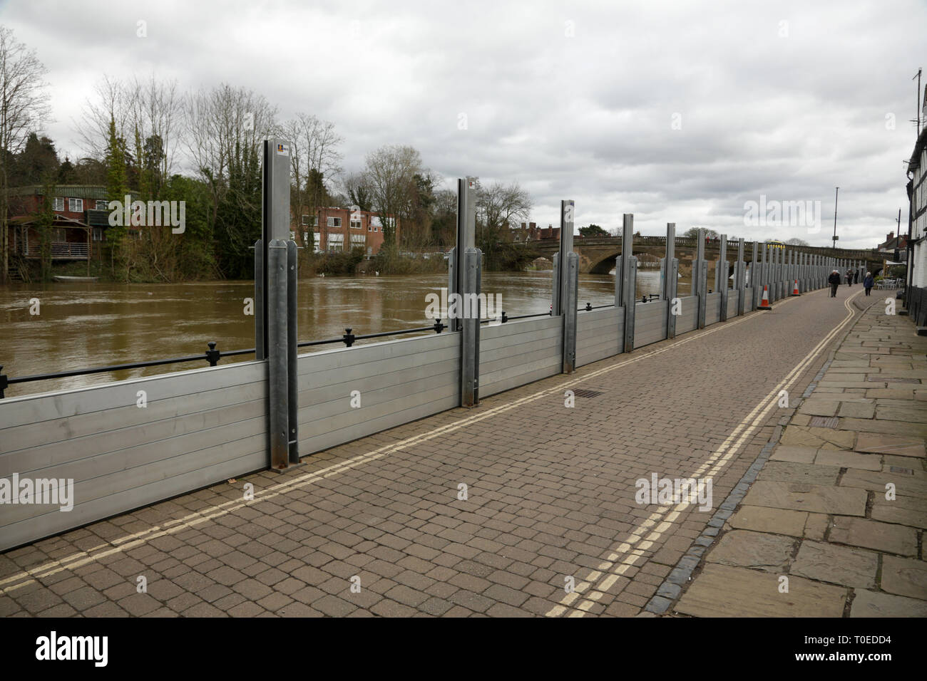 Flood defences erected on the river Severn in Bewdley, Worcestershire ...