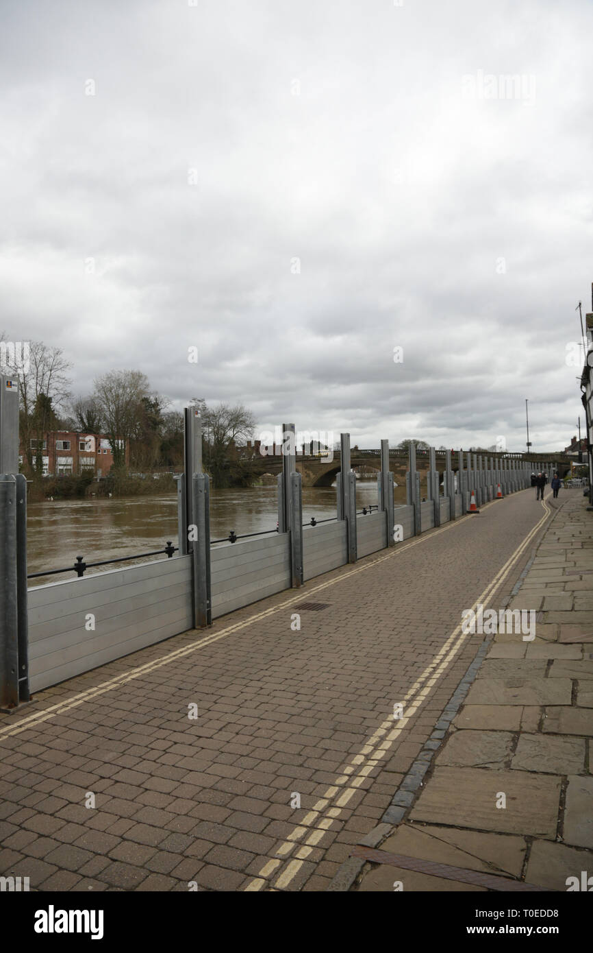Flood defences erected on the river Severn in Bewdley, Worcestershire ...