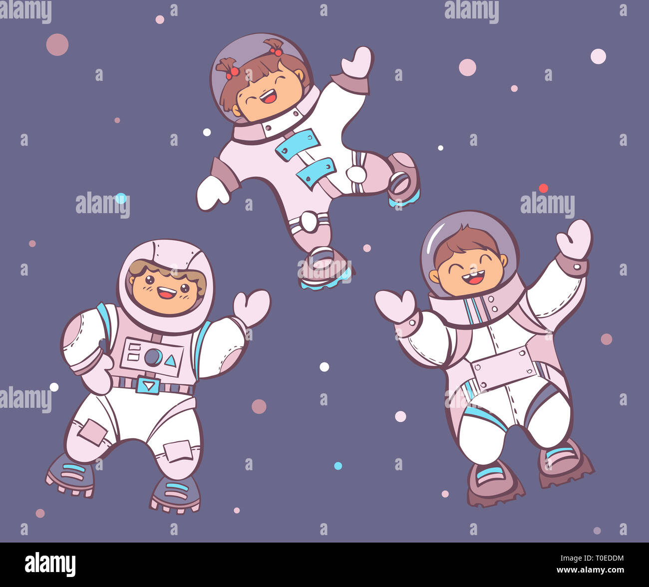 Cartoon astronauts in outer space illustration Stock Photo - Alamy