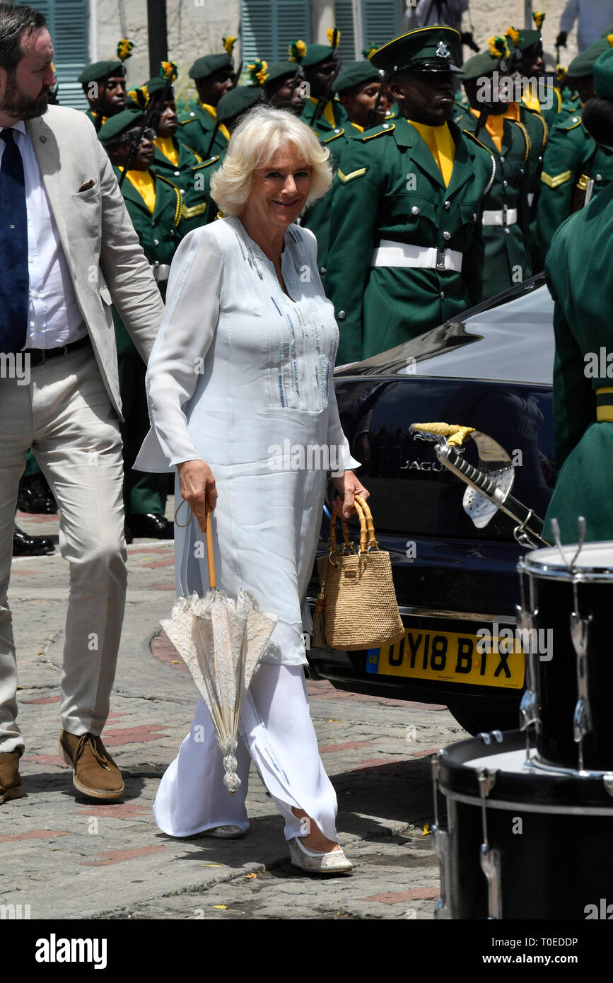 The Duchess of Cornwall arrives in Heroes Square, Bridgetown, Barbados ...