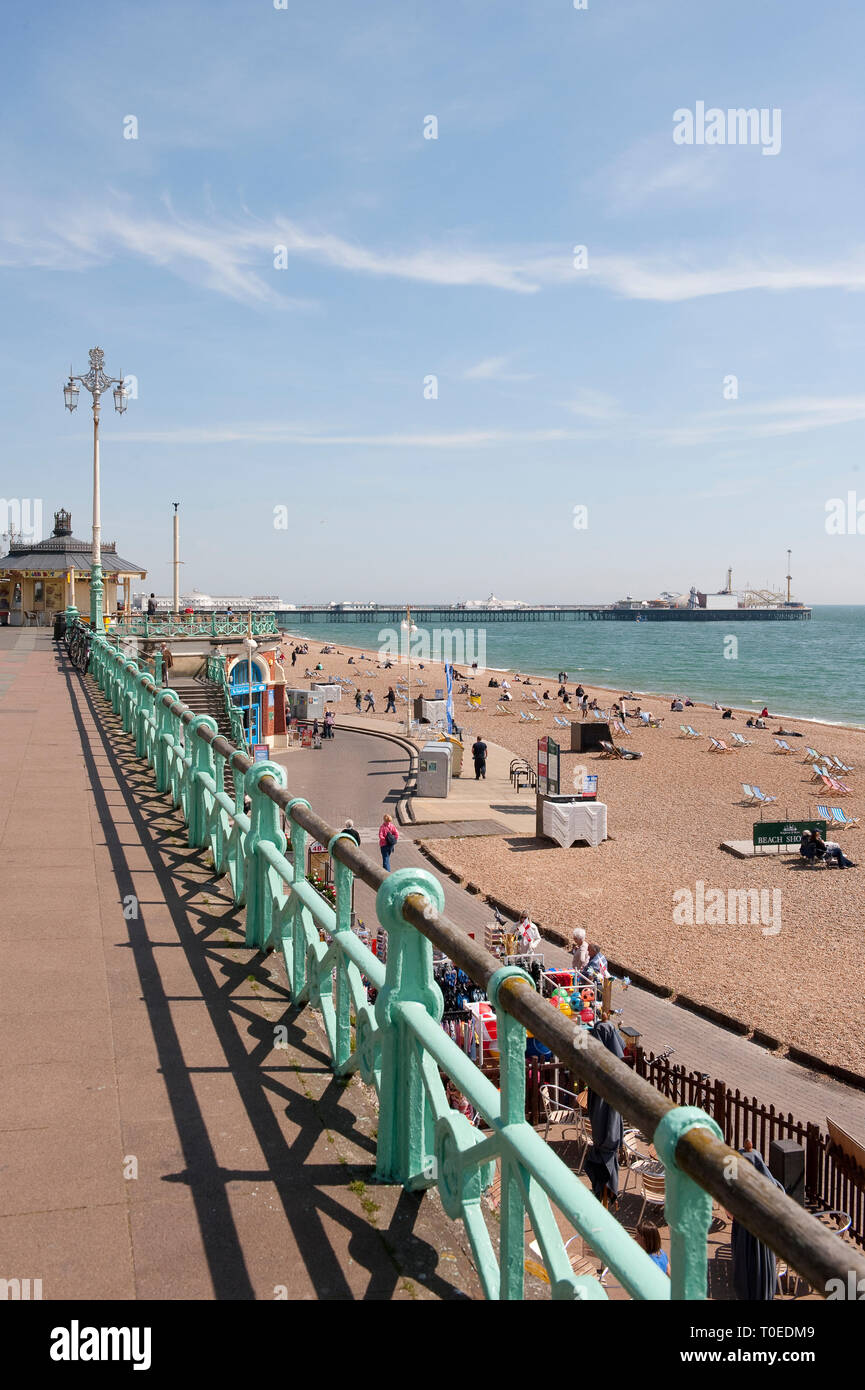 Empty tables and chairs outside a cafe in the coastal town of Brighton ...
