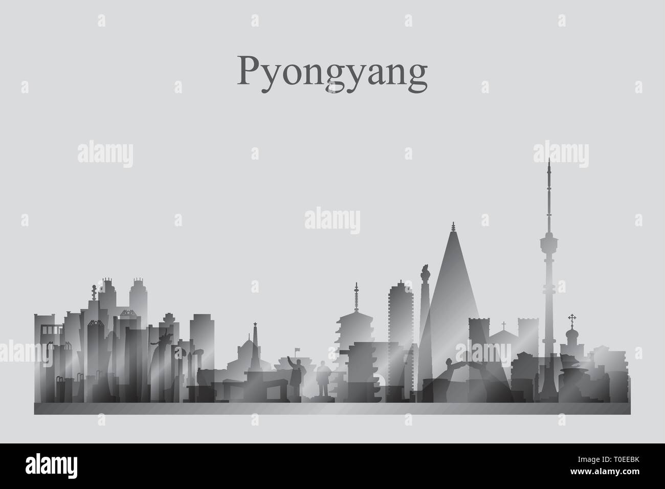 Pyongyang city skyline silhouette in grayscale vector illustration ...