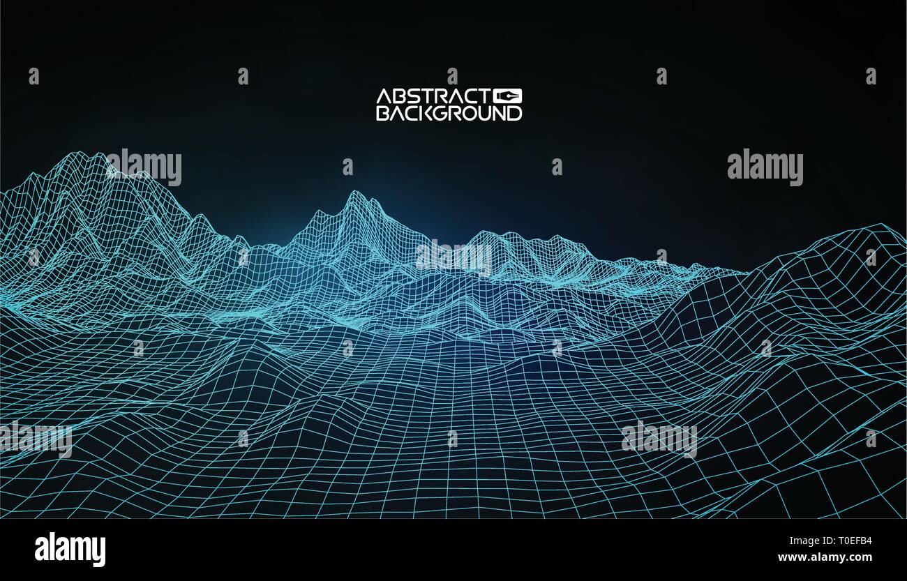 Abstract Vector Wireframe Landscape Background Cyberspace Grid 3d