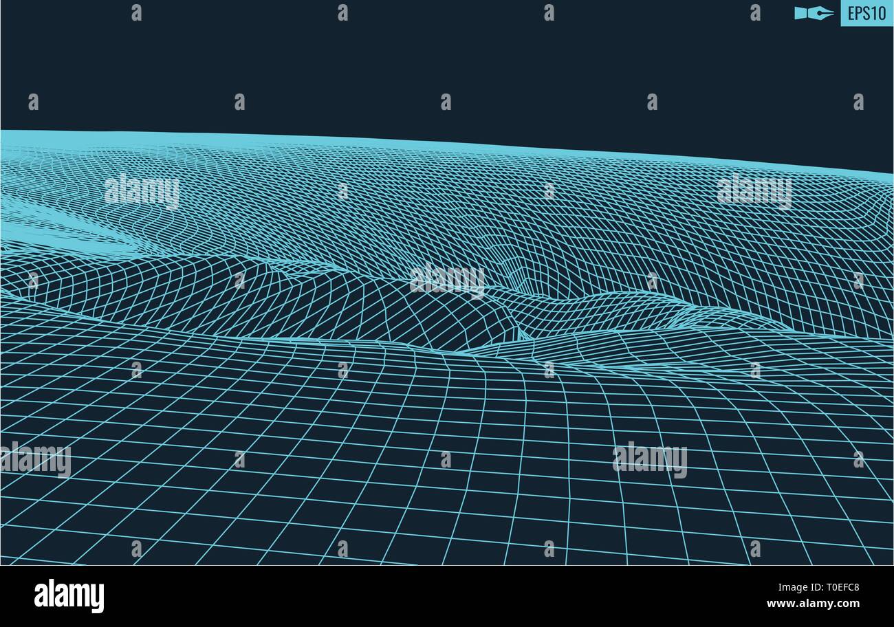 Abstract vector landscape background. Cyberspace grid. 3d technology ...