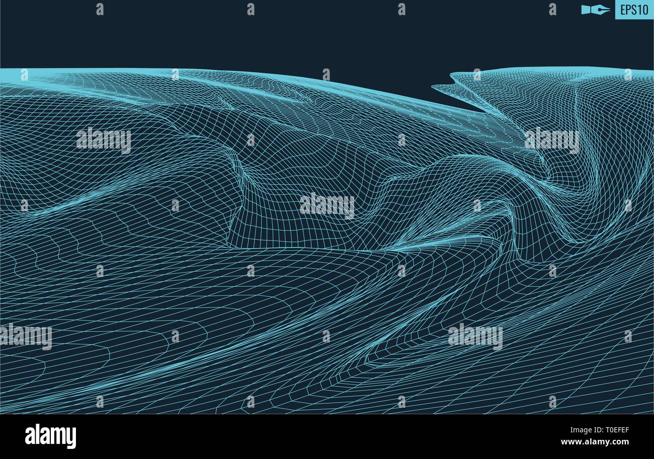 Abstract vector landscape background. Cyberspace grid. 3d technology ...