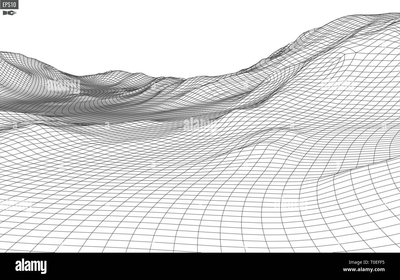 Abstract vector landscape background. Cyberspace grid. 3d technology ...