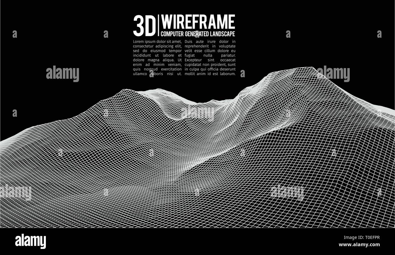 Abstract vector landscape background. Cyberspace landscape grid. 3d ...