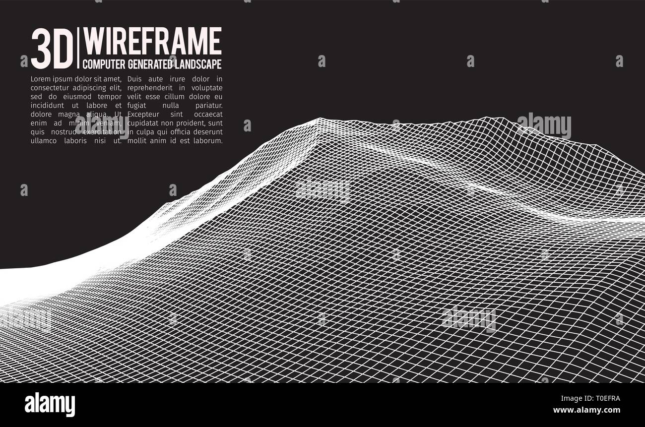 Abstract vector landscape background. Cyberspace landscape grid. 3d ...