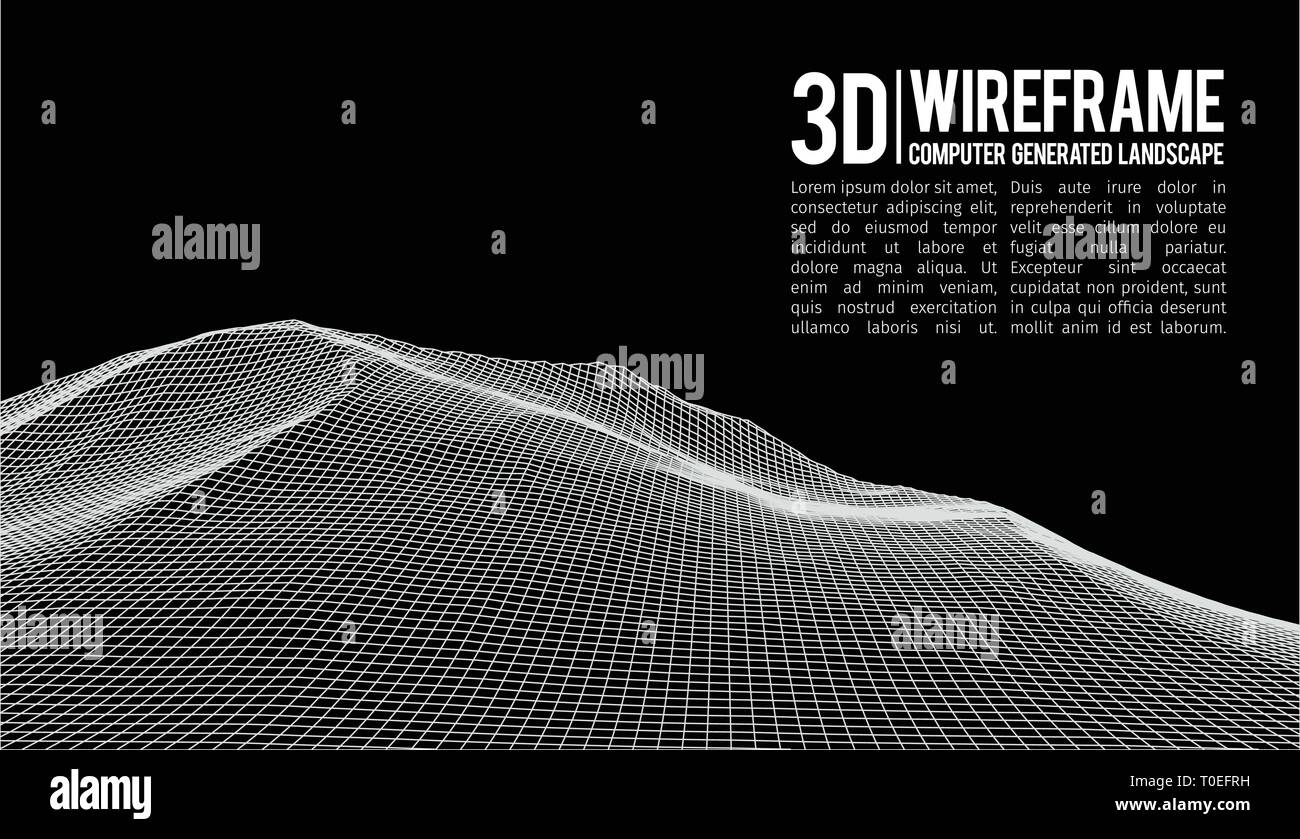 Abstract vector landscape background. Cyberspace landscape grid. 3d ...