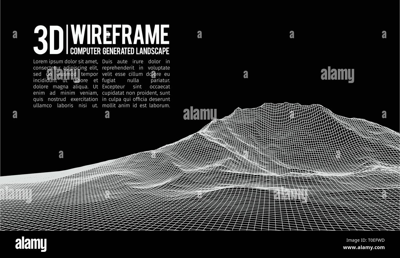 Abstract vector landscape background. Cyberspace landscape grid. 3d ...