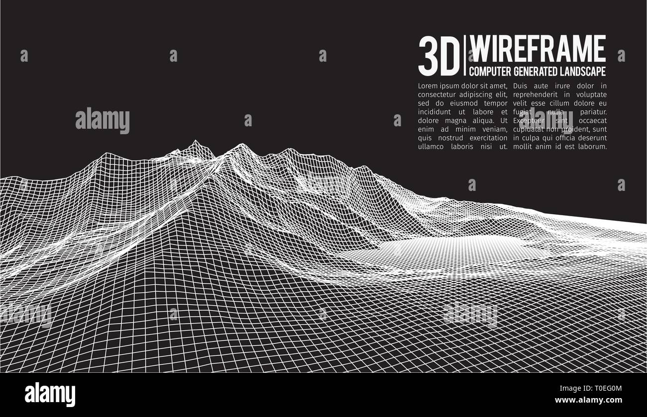 Abstract vector landscape background. Cyberspace landscape grid. 3d ...